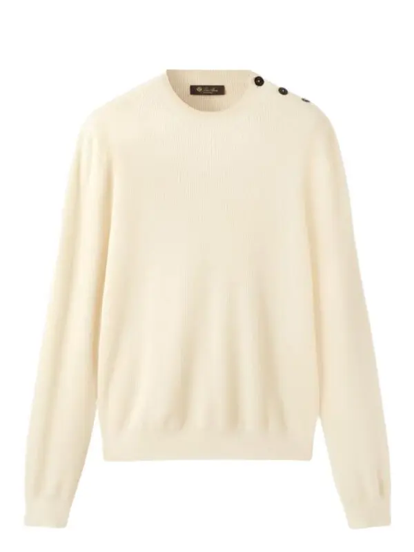 Loro Piana Sloop Crewneck Sweater With Horn Button Detailing - Nougat