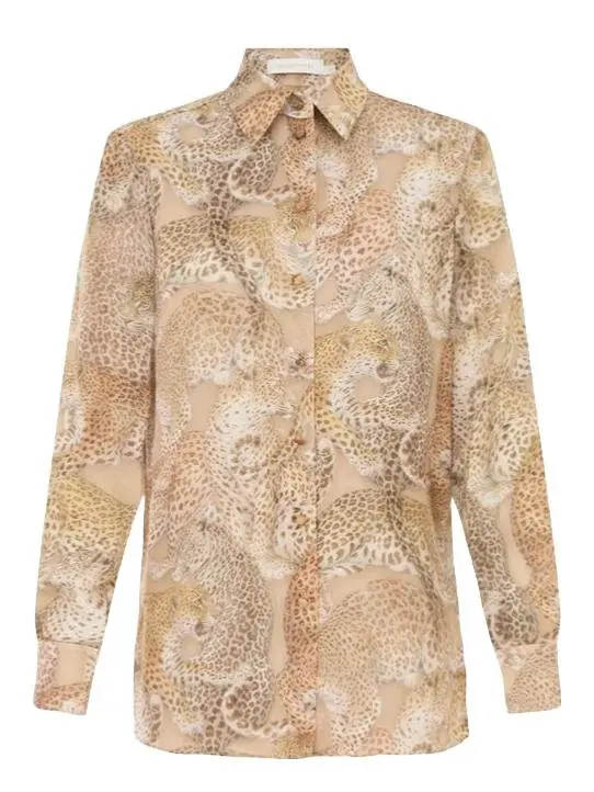 Zimmermann Rebellion Relaxed Shirt - Latte Leopard