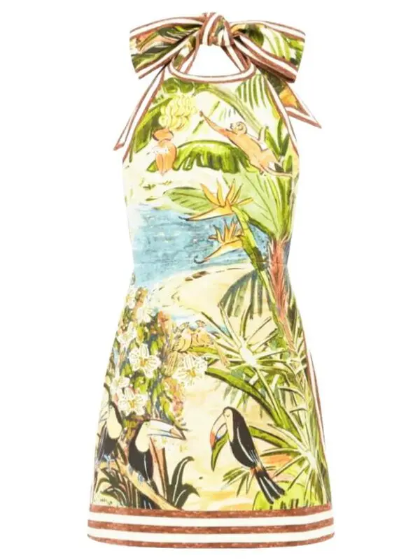 ALEMAIS Printed Halterneck Mini Dress - Nude