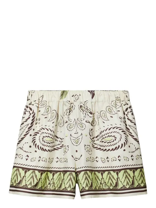 Tory Burch Printed Silk Camp Shorts - Mint Cockatoo