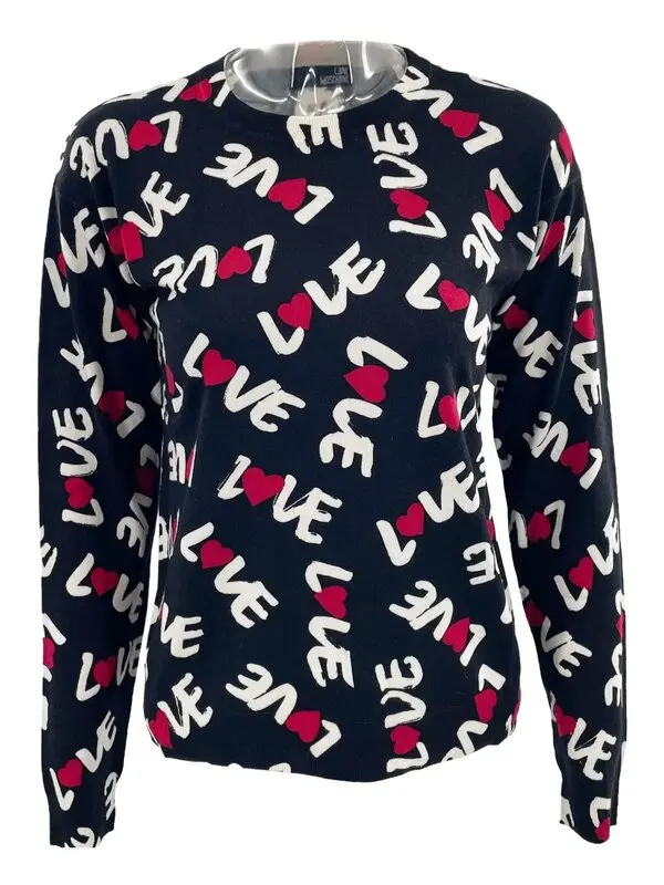 Moschino Printed Round Neck Long Sleeve Sweater - Black