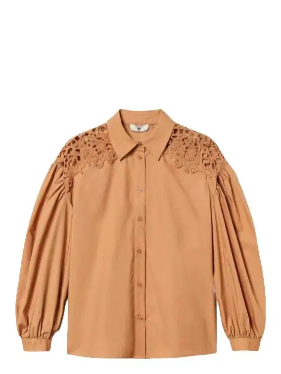 TWINSET Balloon Sleeve Shirt With Lace Detail - Nude