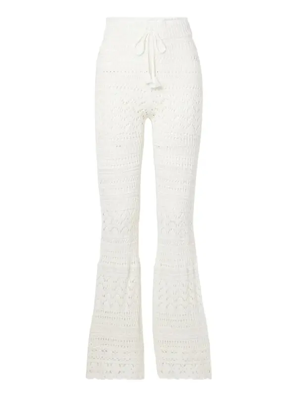 LoveShackFancy Crocheted Cotton Flared Pants - White