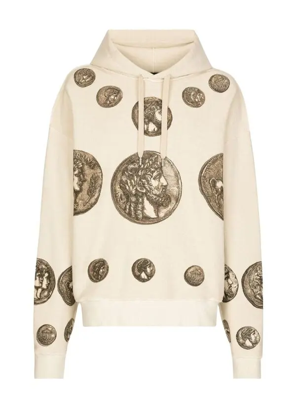Dolce & Gabbana Coin Printed Drawstring Hoodie - White
