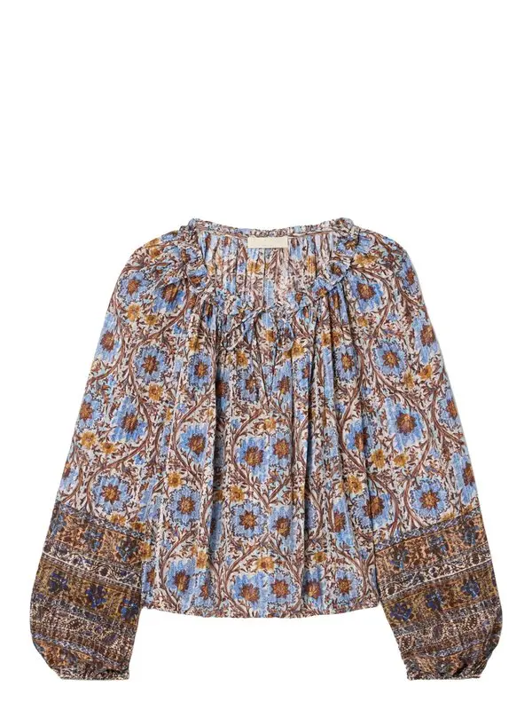 Ulla Johnson Printed Pleated Long Sleeve Shirt - Multicolor