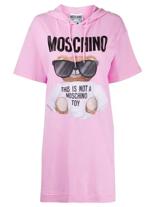 Moschino Teddy Bear Print Hooded T-shirt Dress - Pink