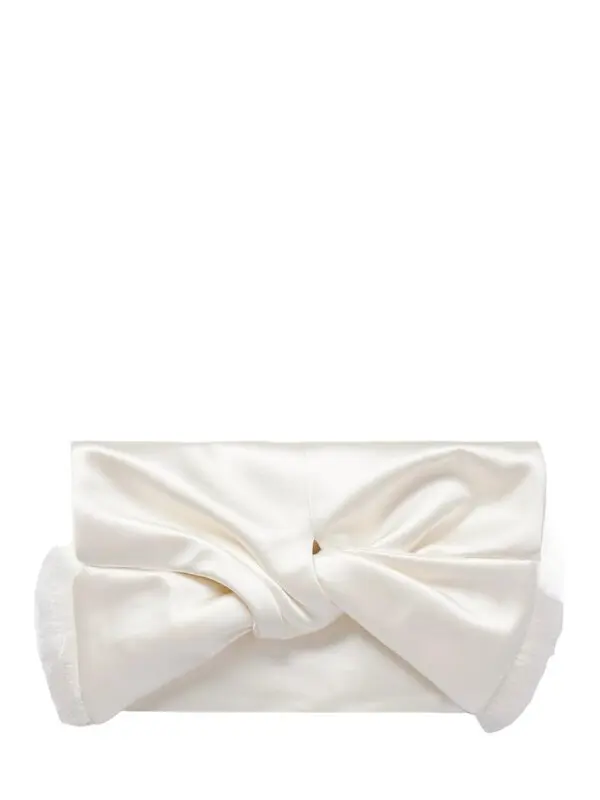 ANYA HINDMARCH Bow Fringed Satin Clutch - White