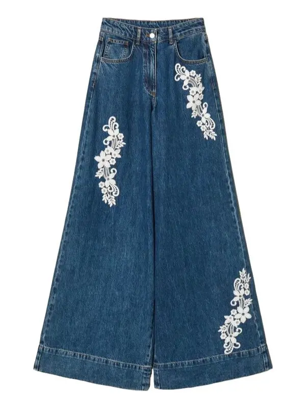 TWINSET Lace Wide-leg Trousers - Blue