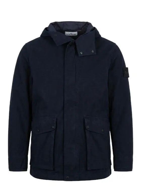 Stone Island Hooded Jacket With Logo Patch - Blue