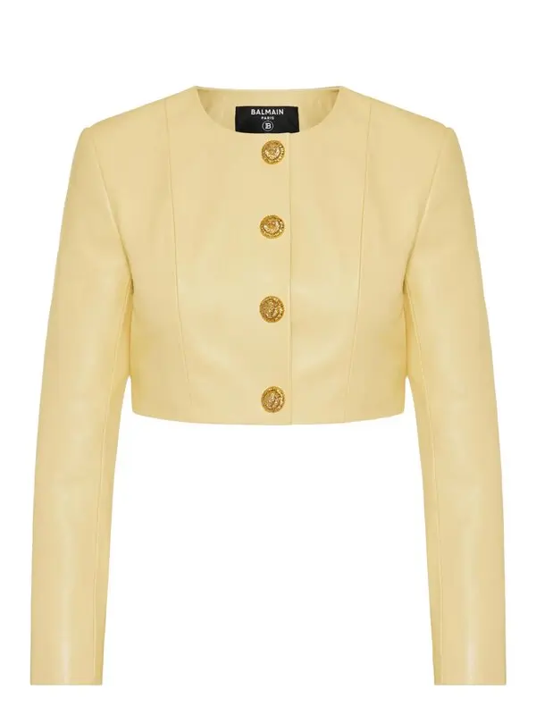 Balmain Button Detailed Cropped Jacket - Nude