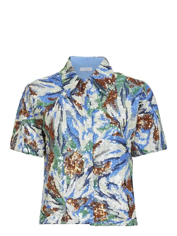 Rabanne Sequined Floral Short Sleeve Shirt - Multicolor