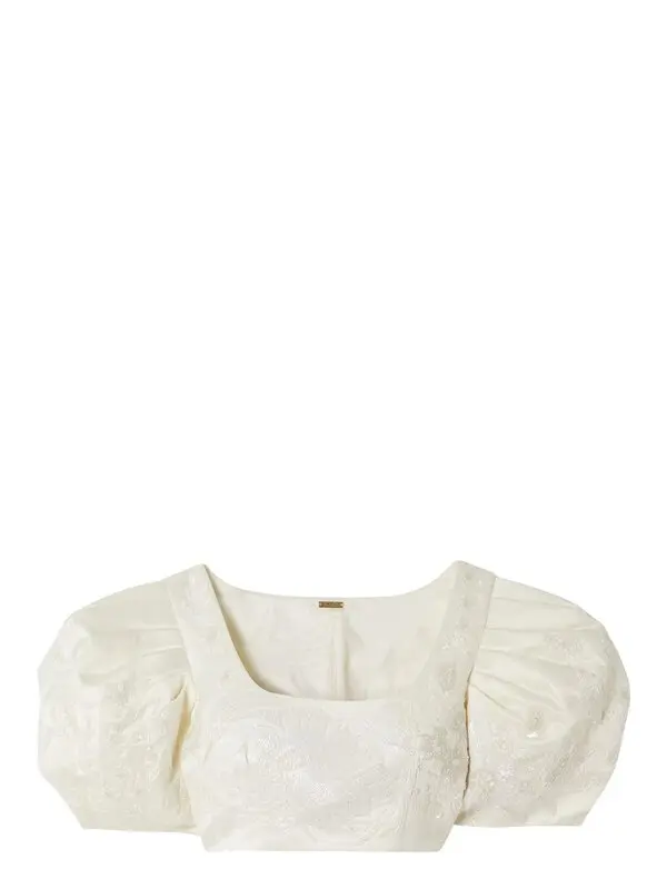 Cult Gaia Embellished Duchesse-satin Puff Sleeve Top - White