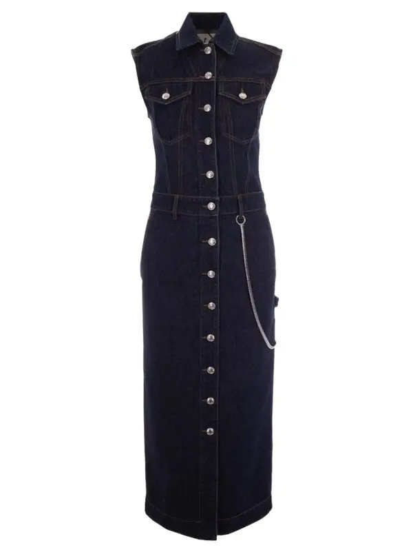 Sportmax Sleeveless Collared Denim Dress With Chest Pocket - Black