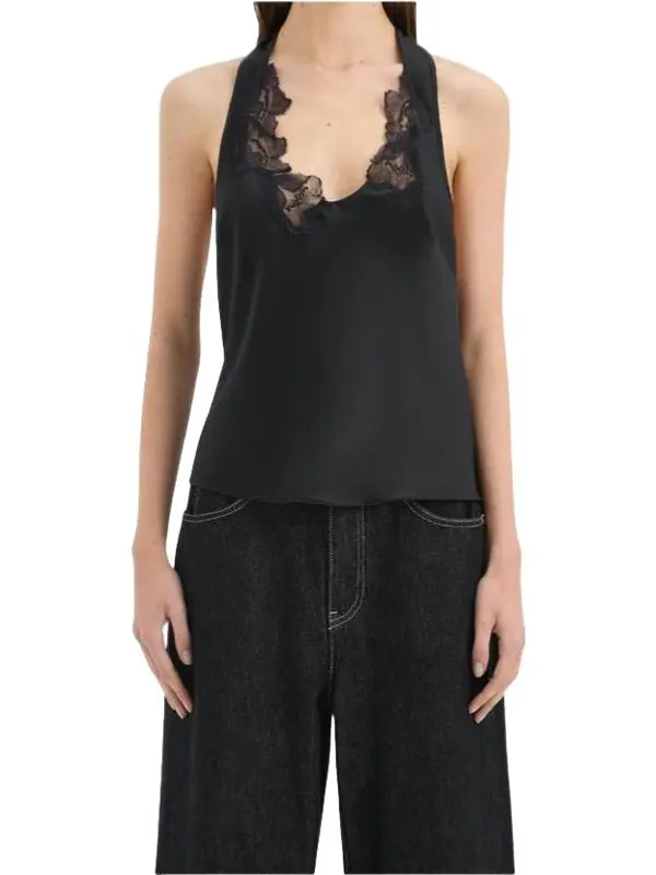 SIR. Halter Neck Lace Trim Backless Top - Black