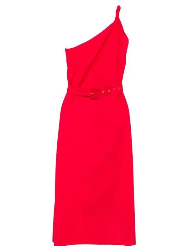 TWINSET Belted One-shoulder Midi Dress - Red