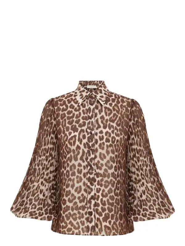 Zimmermann Sunray Collared Printed Top - Brown