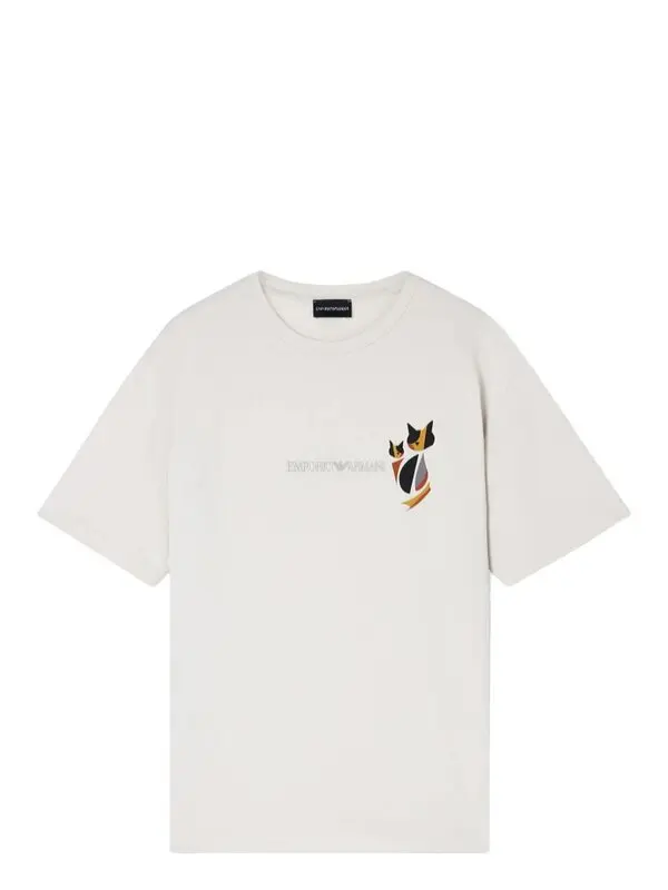 Emporio Armani Logo Embroidered Crewneck T-shirt - Moonlight White