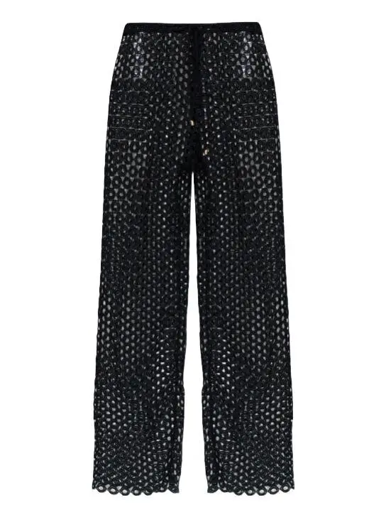 Cult Gaia Hollow Knit Wide-leg Drawstring Trousers - Black