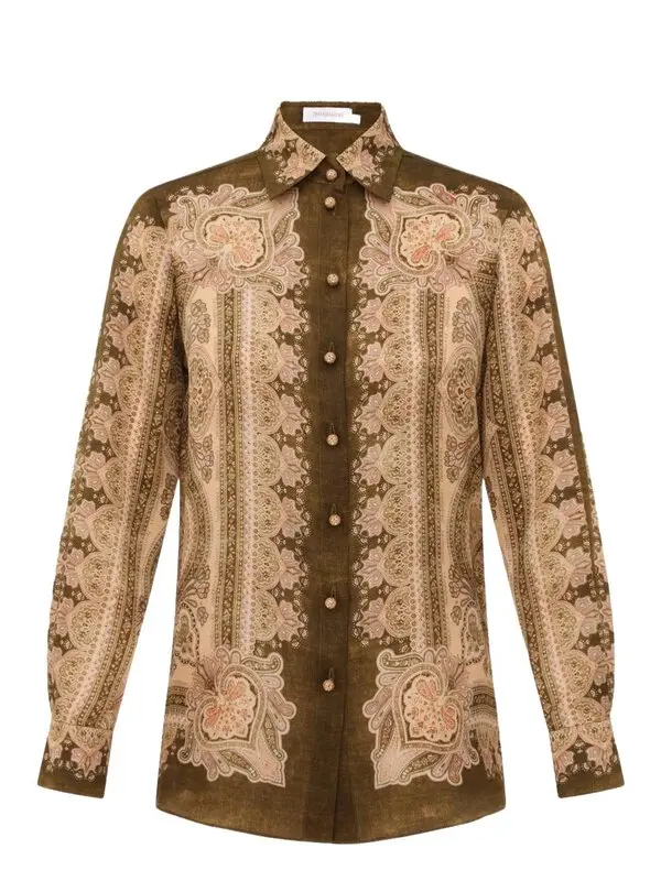 Zimmermann Long Sleeve Shirt With Lace Details - Brown