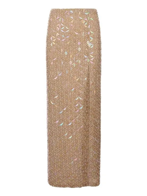P.a.r.o.s.h Sequin Embellished Maxi Skirt With Side Slit - Light Brown