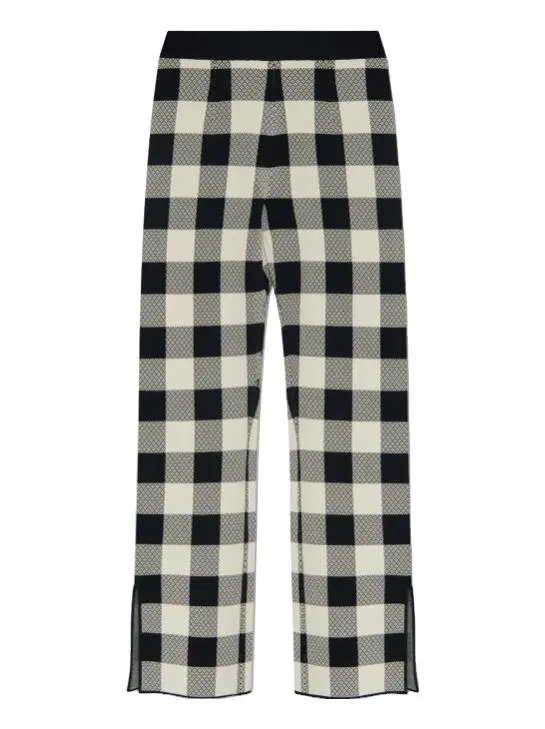 Posse Checkered Casual Pants With Slit Hem - Gray
