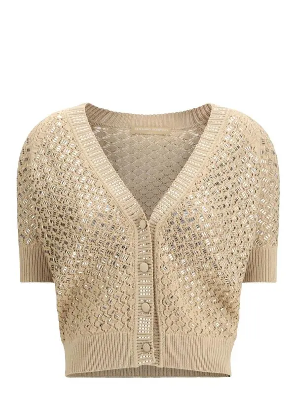 Ermanno Scervino Perforated Rhinestone Embellished Cardigan - Nude