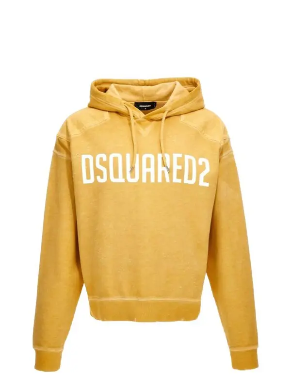 Dsquared2 Logo Printed Drawstring Hoodie - Yellow