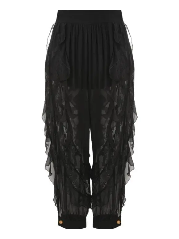 Zimmermann Rebellion Ruffled Lace Trousers - Black