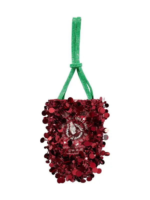 ANYA HINDMARCH Embellished Satin Mini Bucket Bag - Red