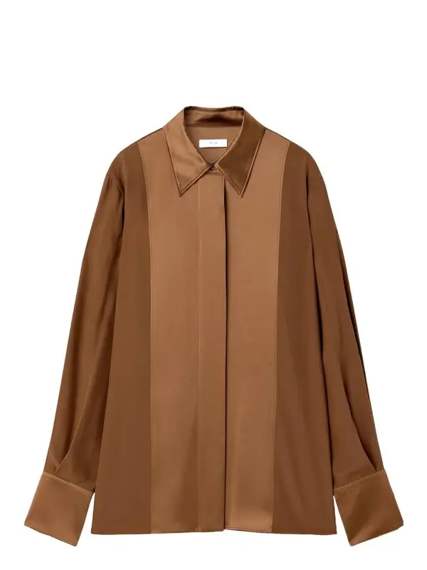 JOSEPH Child's Silk Shirt With Color-blocked Paneling - Brown