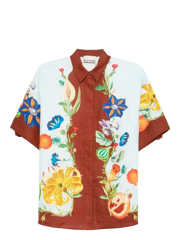 ALEMAIS Printed Short Sleeve Shirt - Light Blue