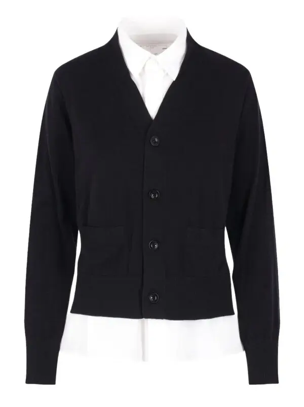 Sacai Knitted Jumper With Layered Hem - Black
