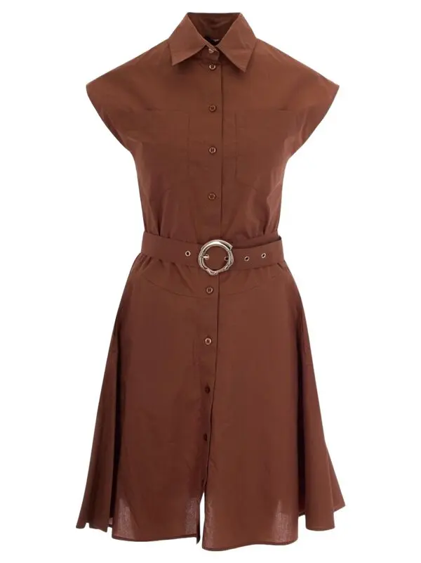 Liu Jo Belted Shirt Dress With Silver-tone Buckle - Brown