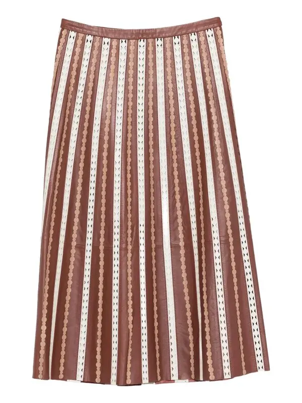 YVES SALOMON Striped Leather Midi Skirt - Brown