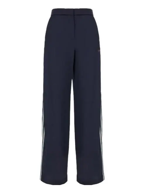Off-White Wide Leg Cropped Trousers With Side Stripes - Blue