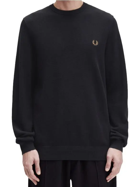 Fred Perry Piqué-stitched Crewneck Top - Black