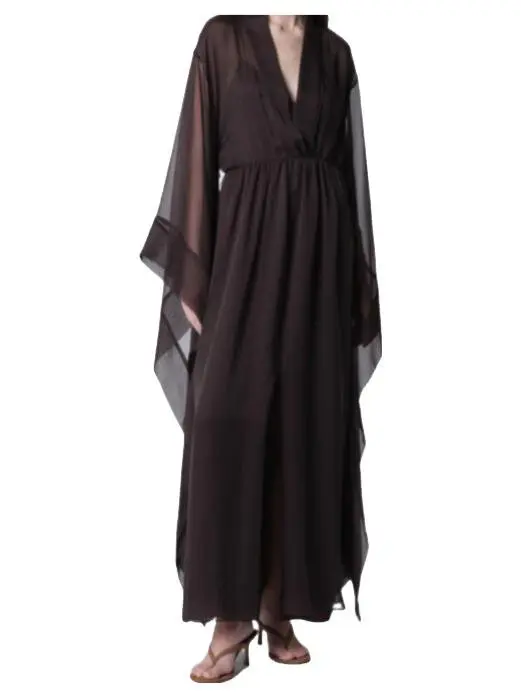 Alberta Ferretti V-neck Maxi Dress With Flowy Wide Sleeves - Black