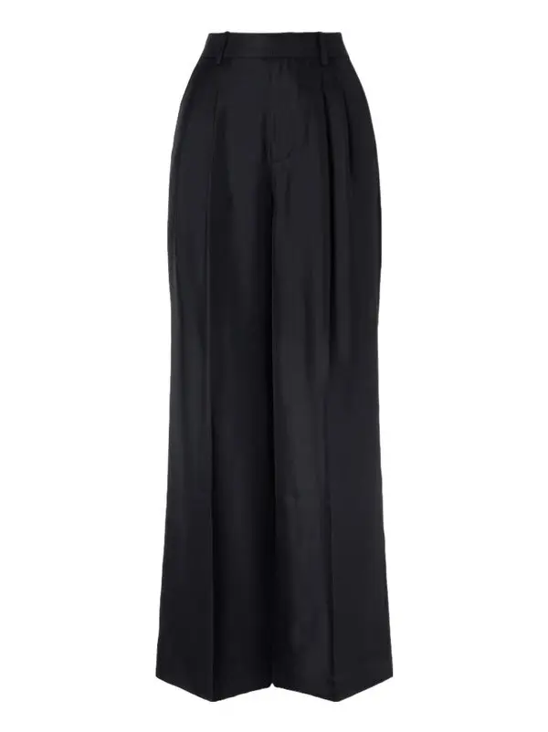 LISA YANG Pleated Silk-twill Wide-leg Pants - Black