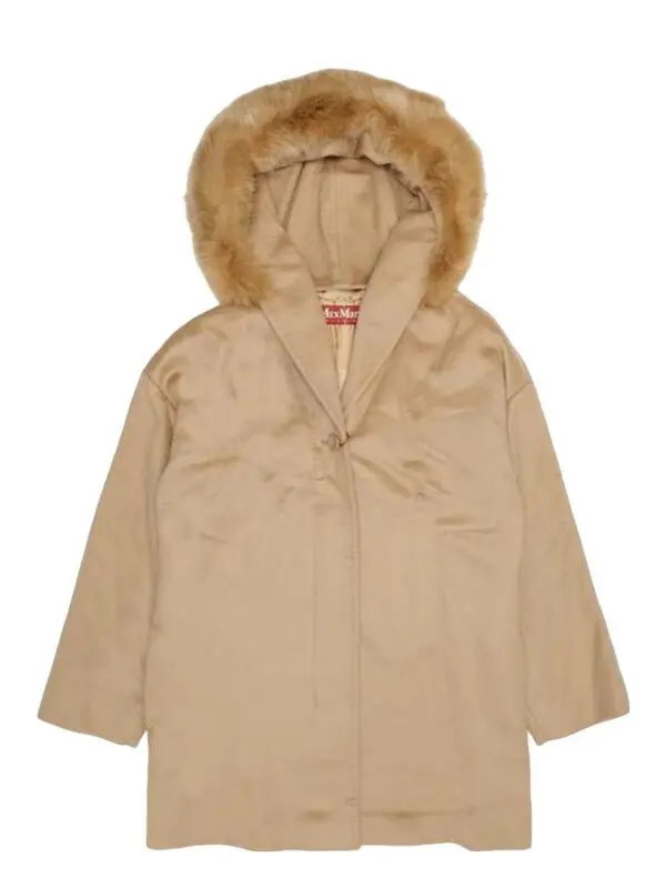Max Mara Hooded Coat With Furry Collar - Nude