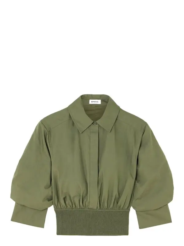 Simkhai Gathered-sleeve Cropped Shirt - Green