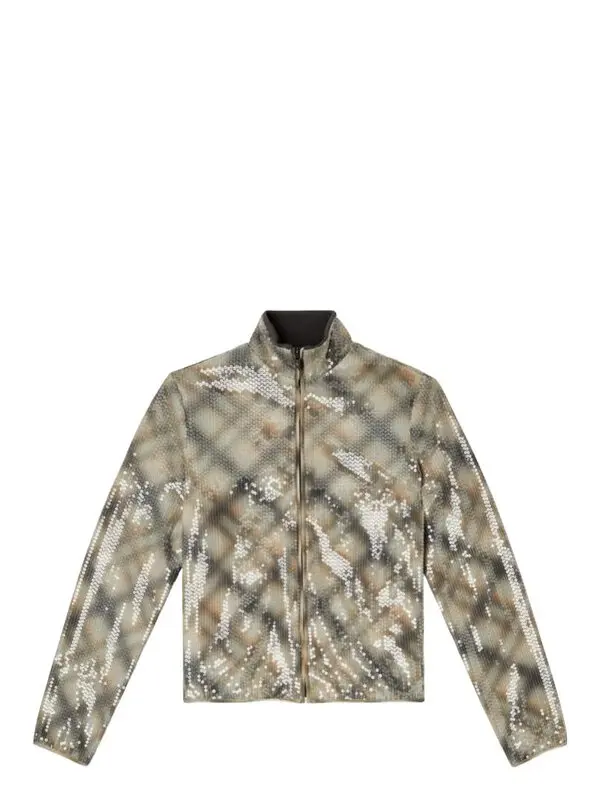 DIESEL® Sequined Long Sleeve Zip-up Top - Beige/gray