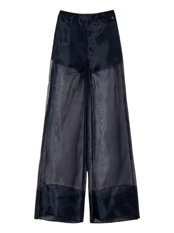 TWINSET Sheer Organza High-waisted Wide-leg Trousers - Black