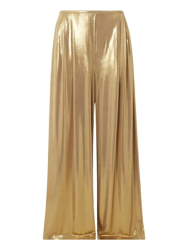 Norma Kamali Pleated High-waisted Wide-leg Trousers - Gold