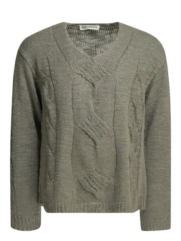 Our Legacy Cable Knit V-neck Sweater - Gray