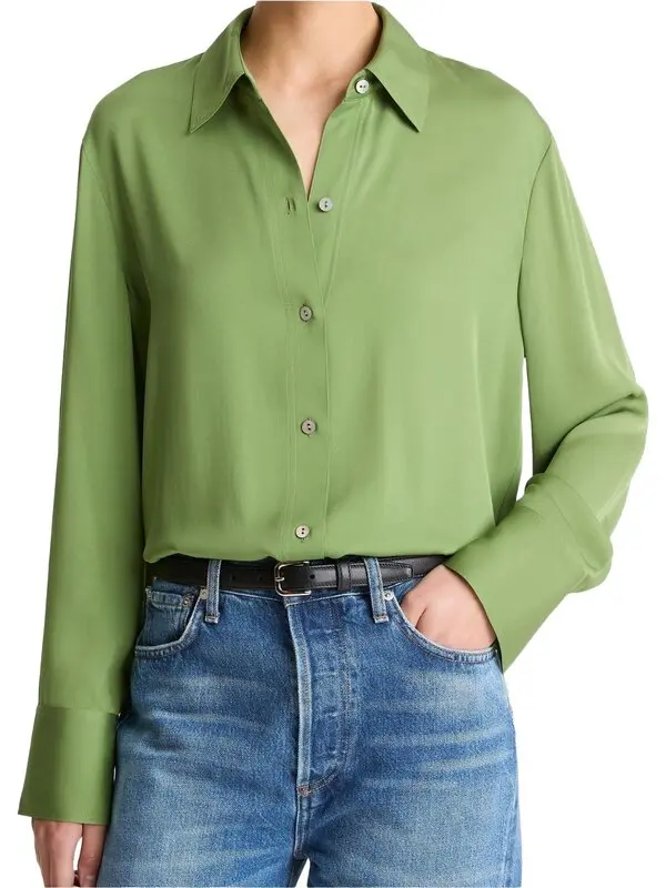 Vince Collared Long Sleeve Button-front Shirt - Clover