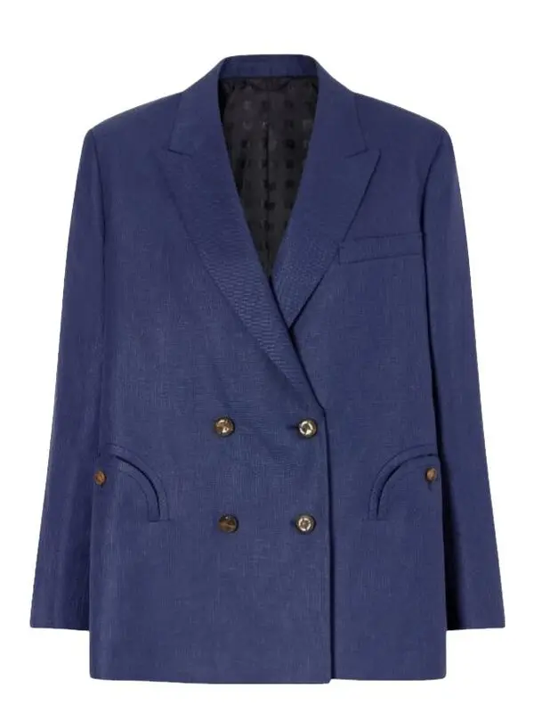 BLAZÉ MILANO Double-breasted Linen, Wool, And Silk Blend Blazer - Blue