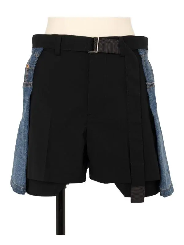 Sacai Belted Denim Shorts - Black  Blue