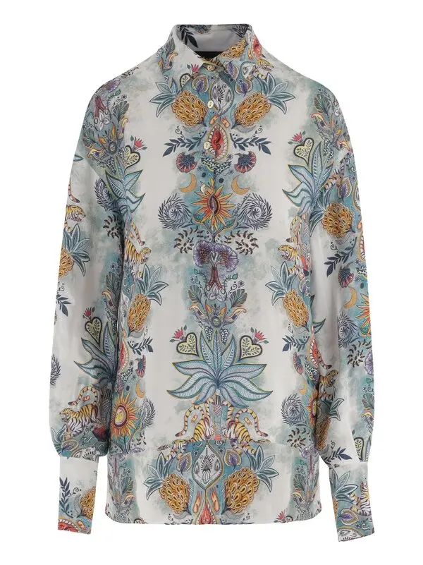 Just Cavalli Botanical Print Viscose Shirt - Gray