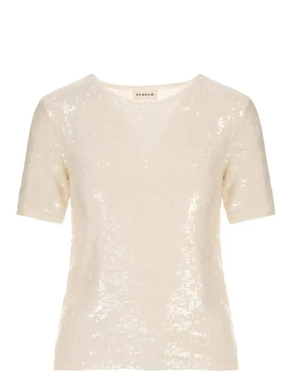 P.a.r.o.s.h Sequin Embellished Short Sleeve Blouse - Nude