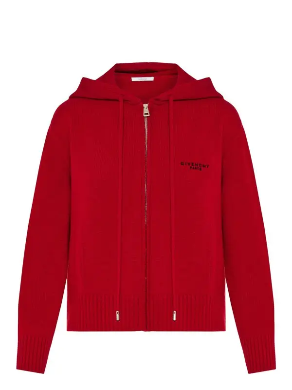 Givenchy Logo Embroidered Zip-up Hoodie - Deep Red